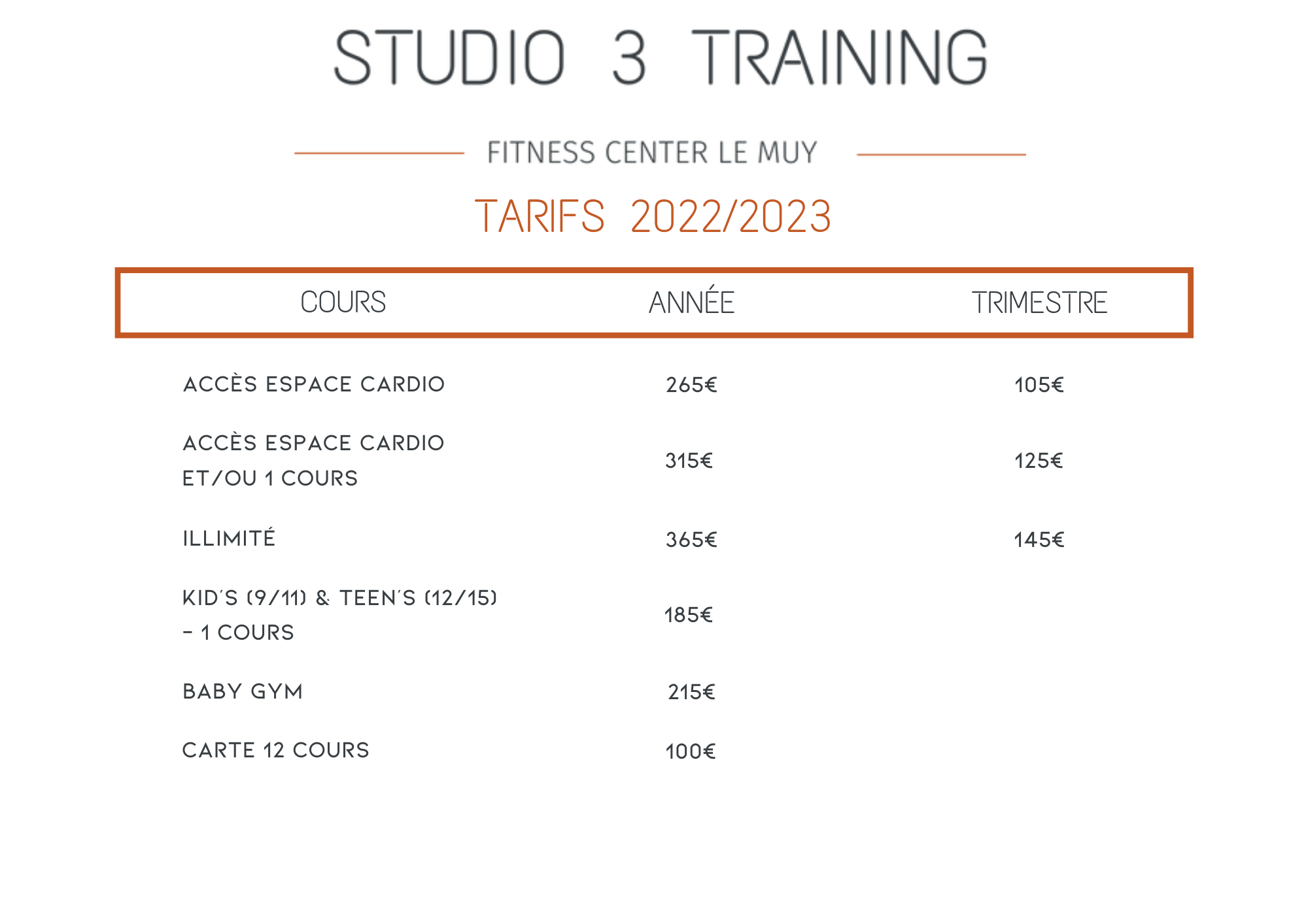Tarifs - Studio 3 Training