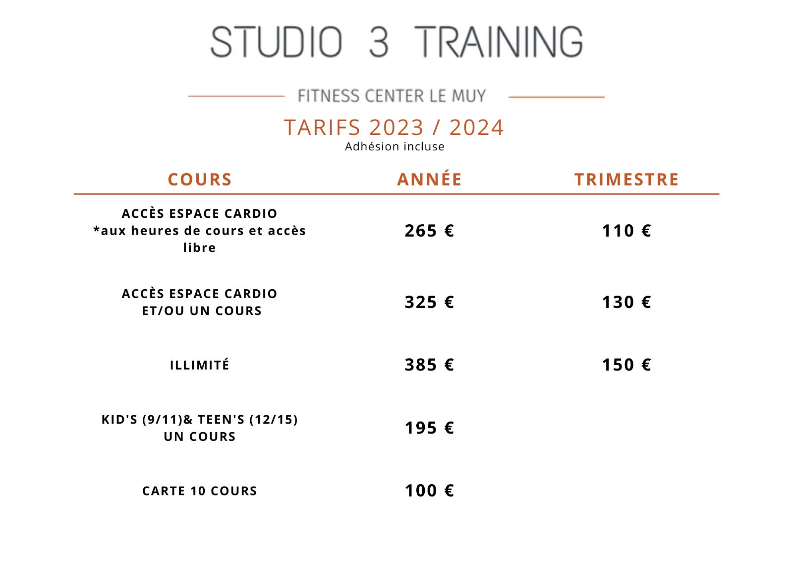 Tarifs - Studio 3 Training